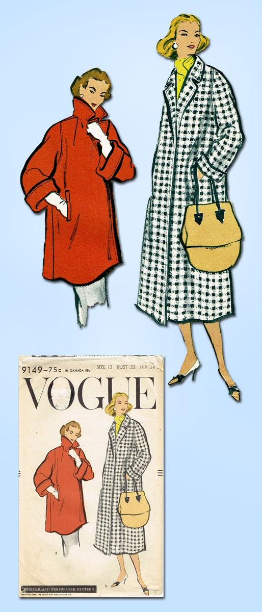1950s Vintage Vogue Sewing Pattern 9149 Misses Swagger Coat 2 Lengths ...