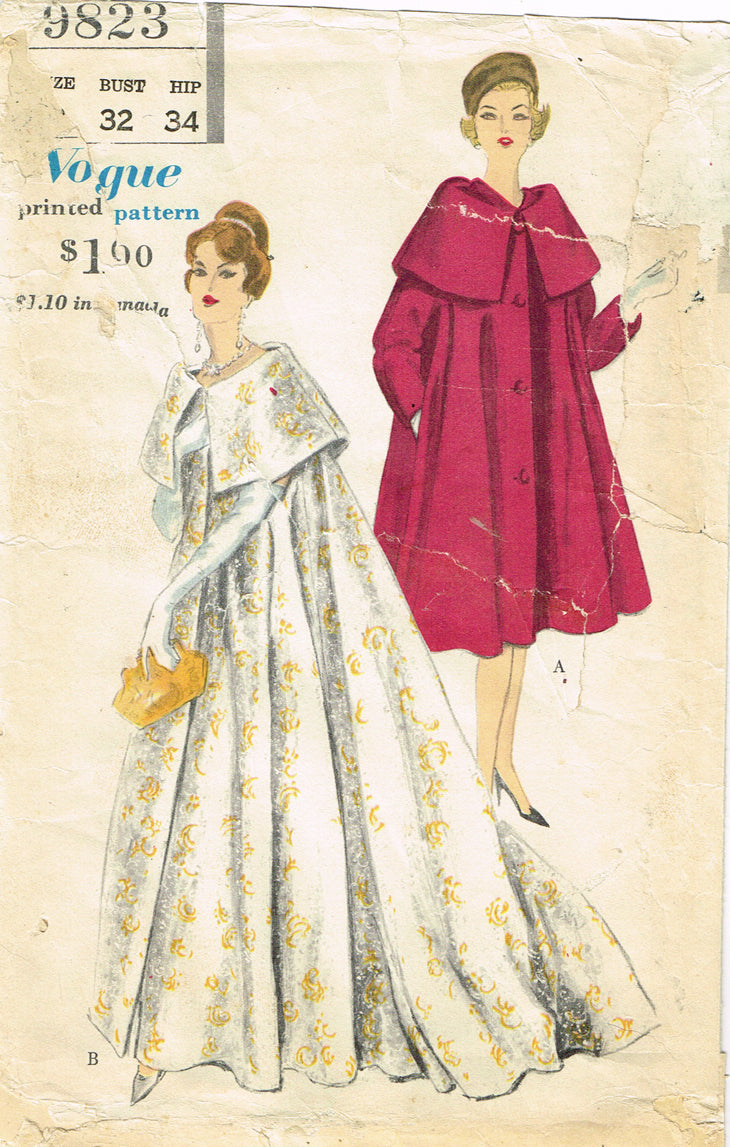 1950s Vintage Original Vogue Pattern 9823 Rare Misses Evening Coat 32B ...