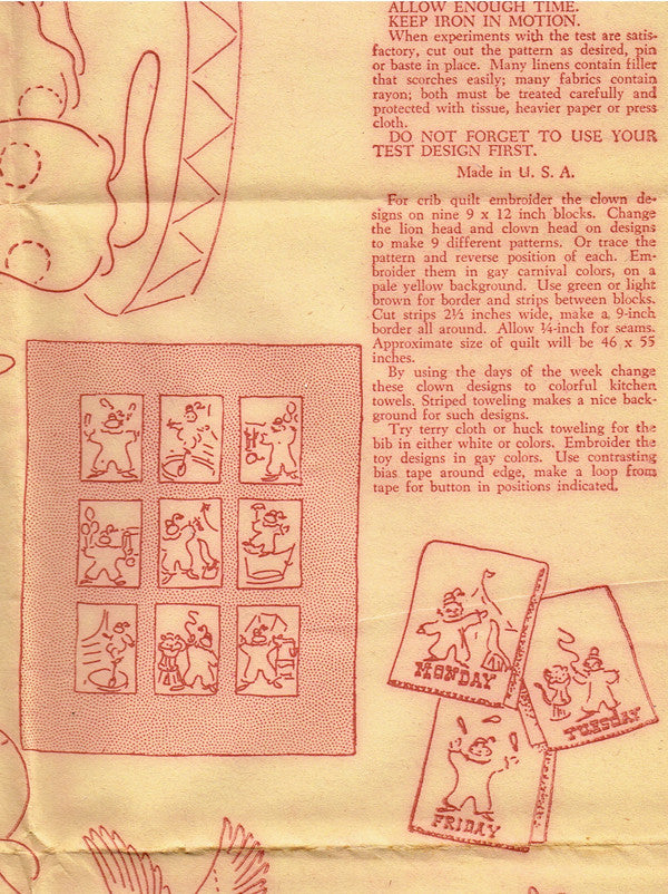 1940s Original Uncut Workbasket Embroidery Transfer 69 Clown Quilt Squ ...