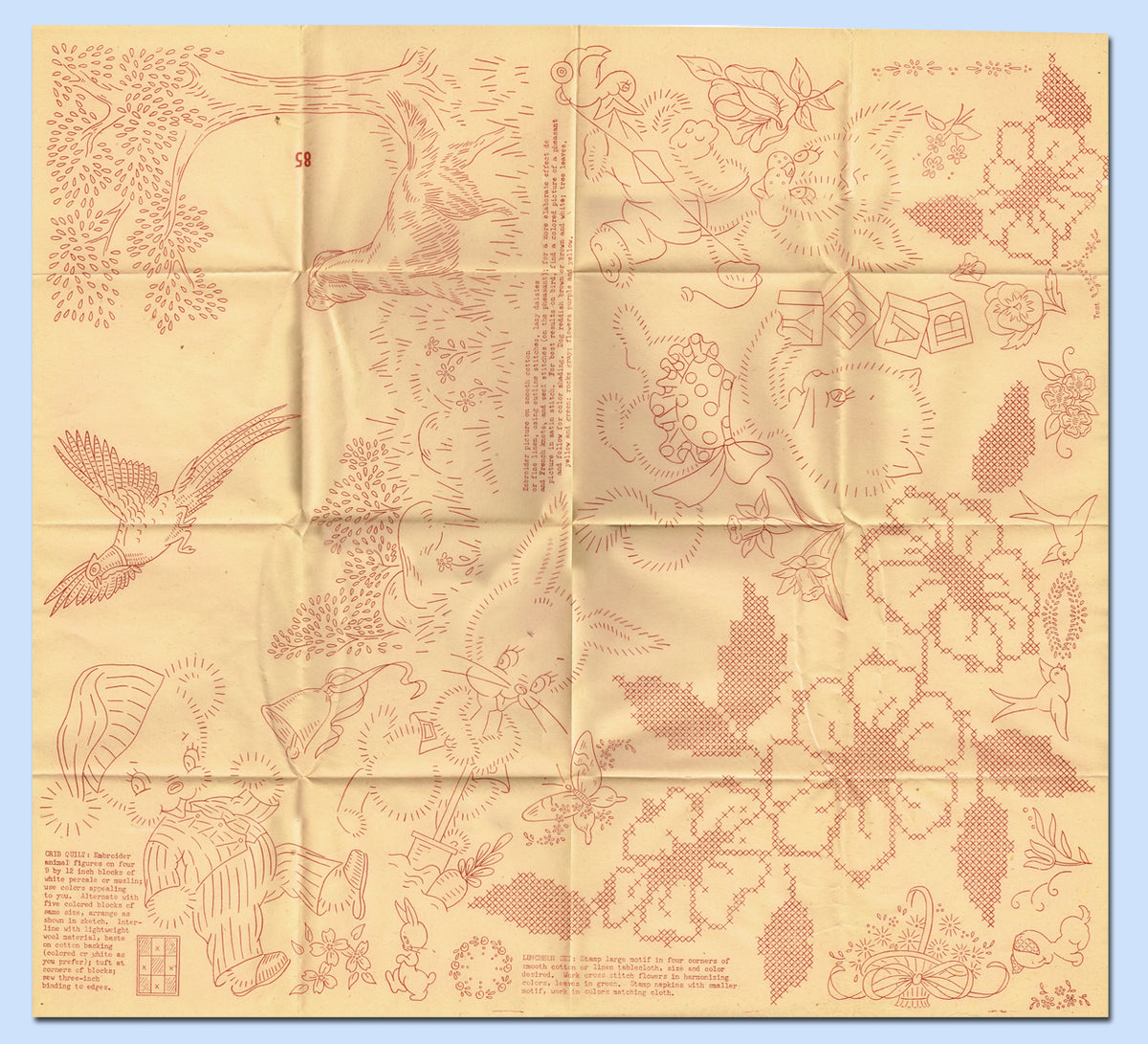 1940s Workbasket Embroidery Transfer #85 Uncut Baby Animal Crib Quilt ...